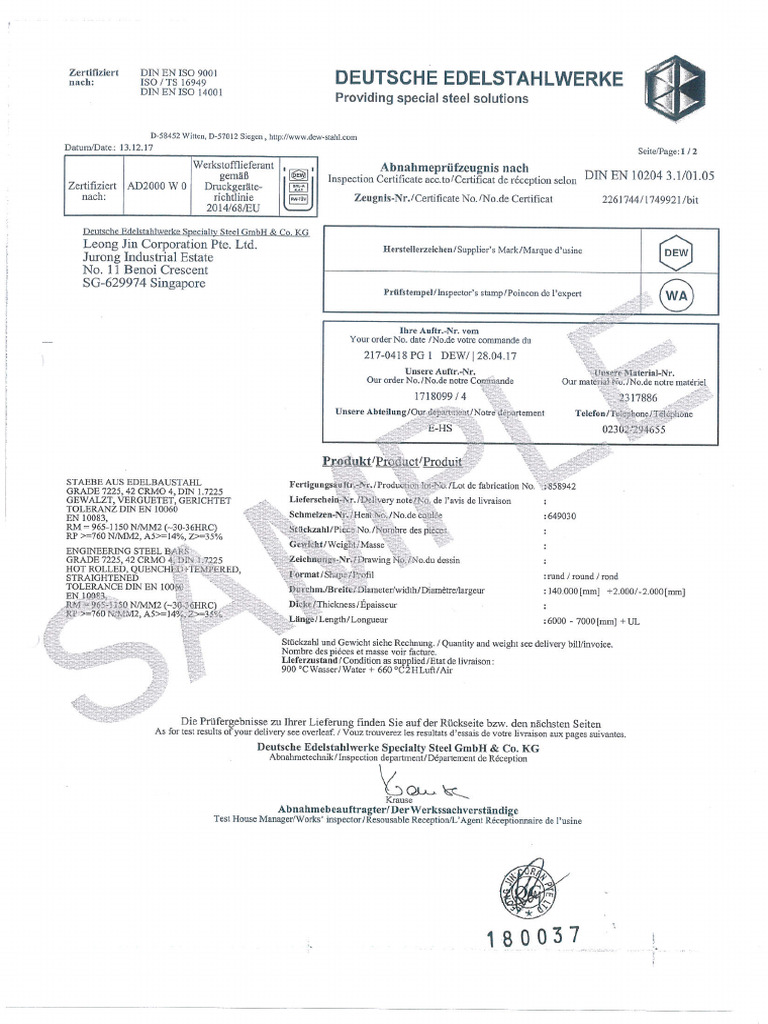 Material Certificate (Germany) | PDF