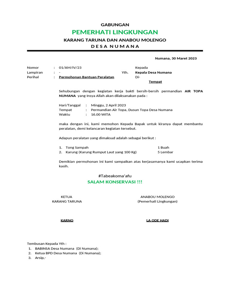 Surat Permohonan Bantuan Peralatan | PDF