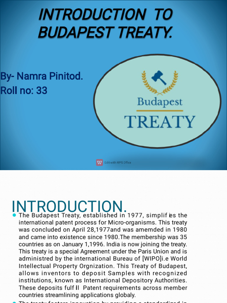 Introduction To Budapest Treaty. (Ipr) - 1 | PDF | Patent | World ...