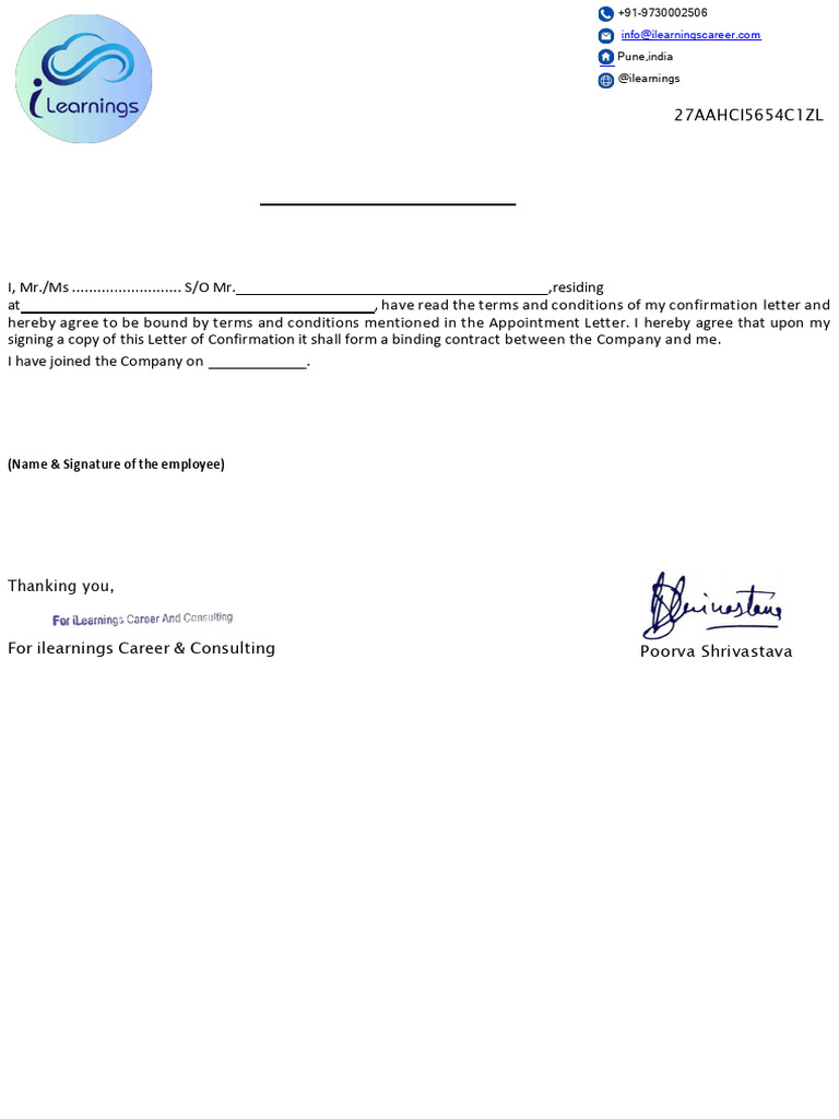 Acknowledgment Letter - Ilearnings | PDF
