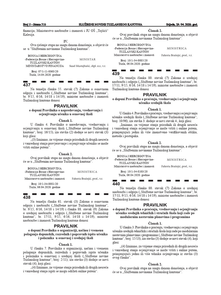 DopunePravilnikaOcjenjivanjeModularni SLN TK 05-2020 | PDF