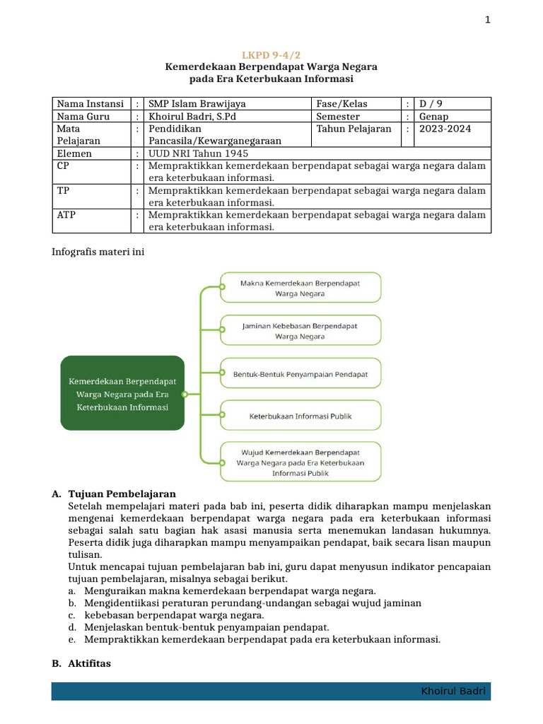 LKPD - 9.3 (Kemerdekaan Berpendapat) | PDF