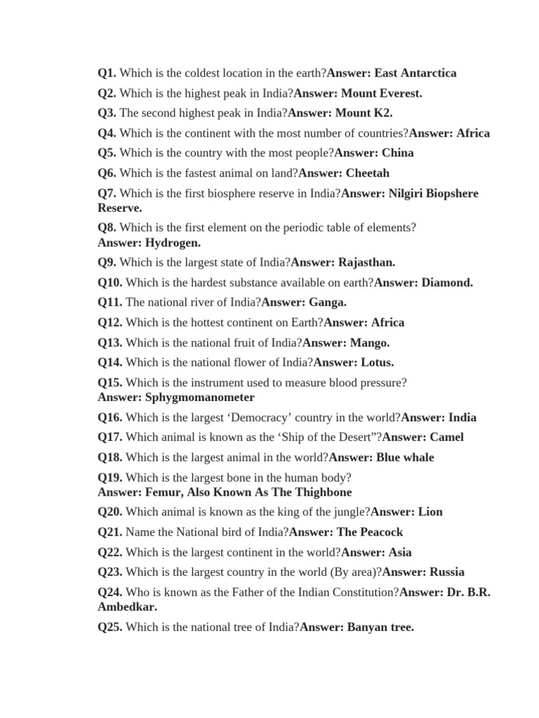 General Knowledge Questions 2023 | PDF | Planets In Astrology | Planets