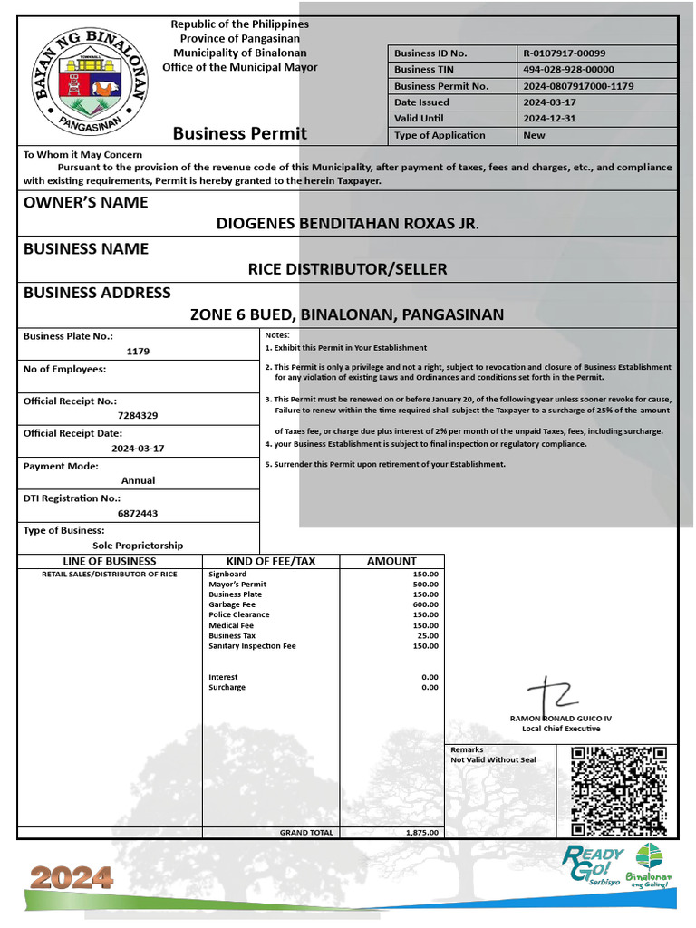 Pangasinan Business Permit 2024 | PDF | Fee | Taxes