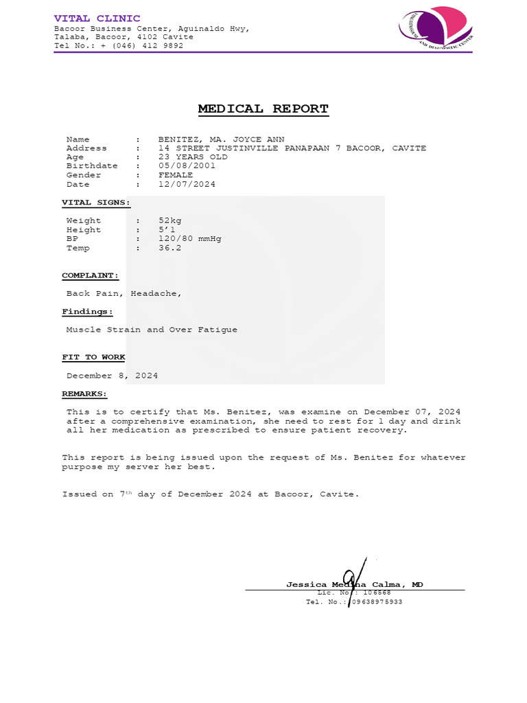 Medical Report | PDF
