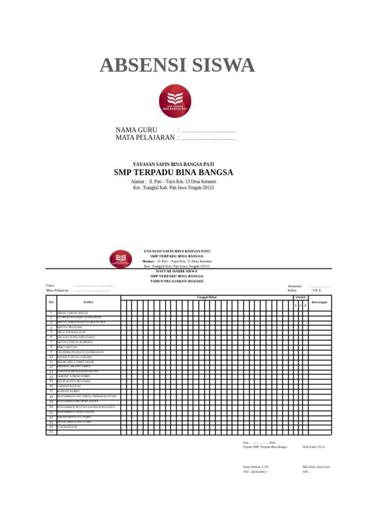 Absensi Siswa SMP 2024-2025 | PDF