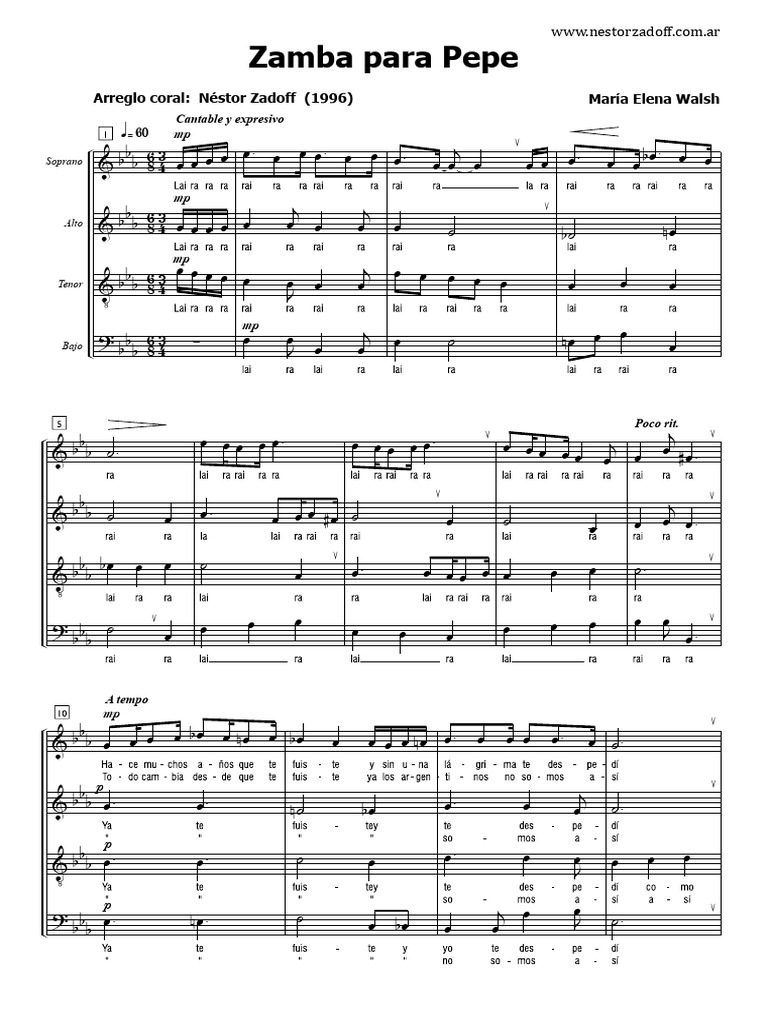 Zamba para Pepe-Maria Elena Walsh Arr Zadoff | PDF | Elements Of Music ...