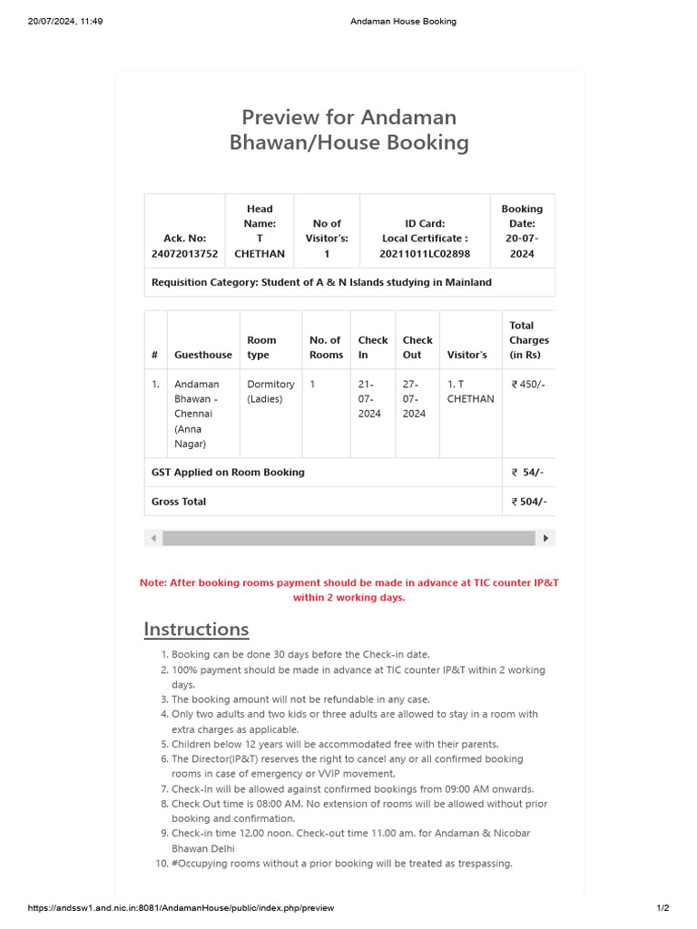 LADIES DORM Andaman House Booking | PDF | Payments