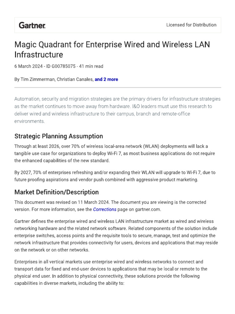 Gartner Magic Quadrant For Wired&Wireless | PDF