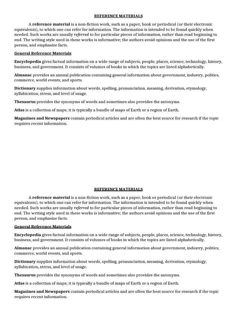 REFERENCE MATERIALS and USING A DICTIONARY | PDF | Word | Stress ...