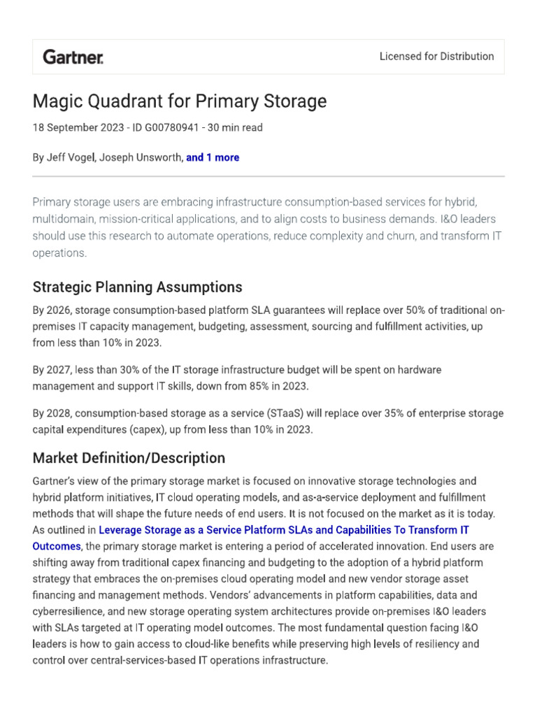 Gartner Magic Quadrant Storage | PDF