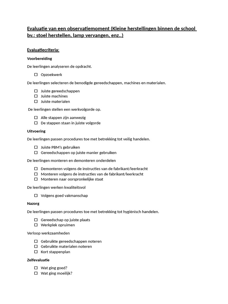 Evaluatie Van Een Observatiemoment | PDF