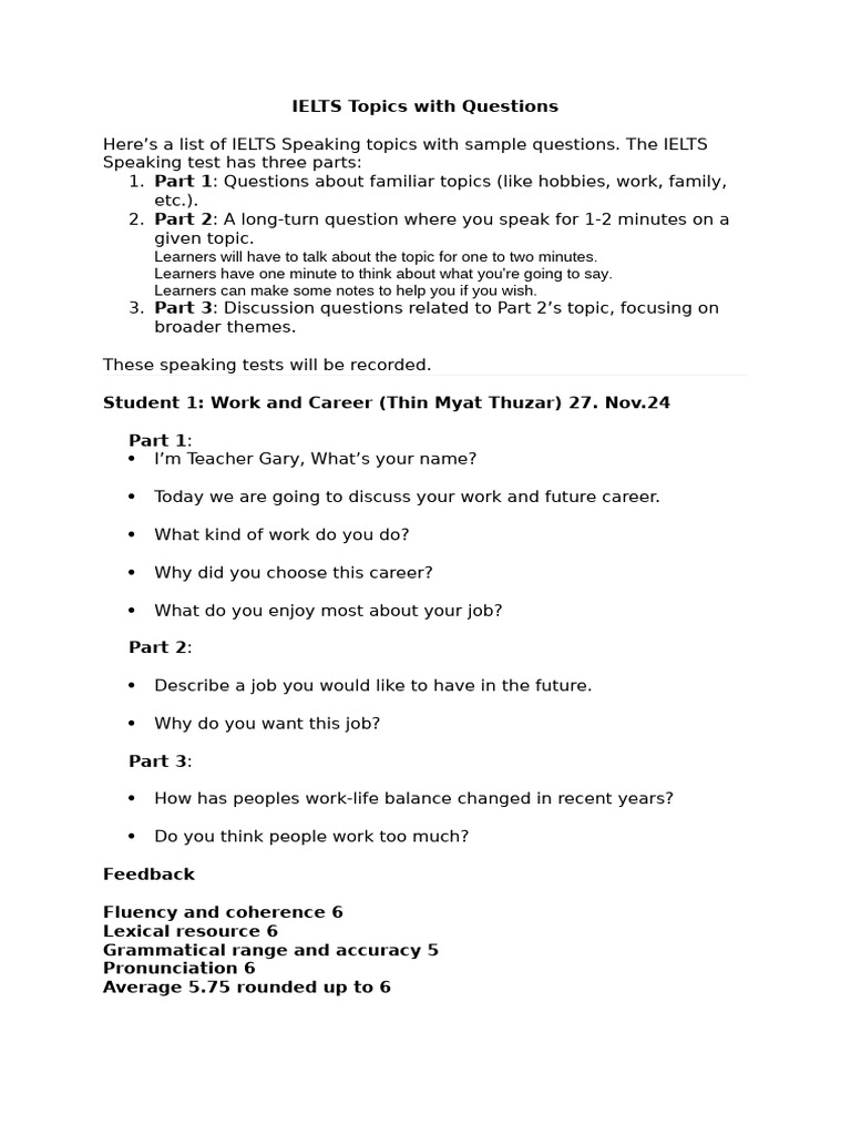 IELTS Speaking Topics and Questions Guide | PDF | Fluency | Vocabulary