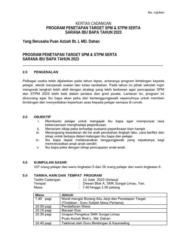 KK Penetapan Target SPM & STPM 2023 | PDF