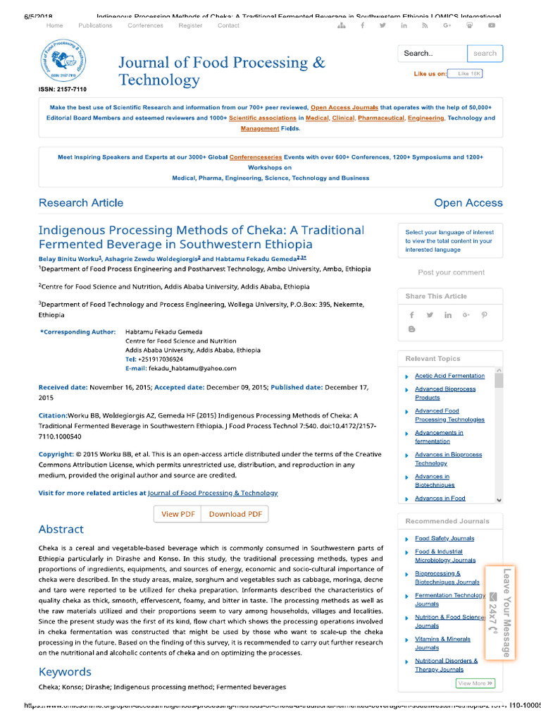 Indigenous Processing Methods of Cheka - .. | PDF