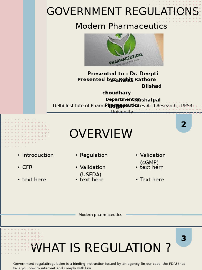 Government Regulations in Modern Pharmaceutics | PDF | Verification And ...