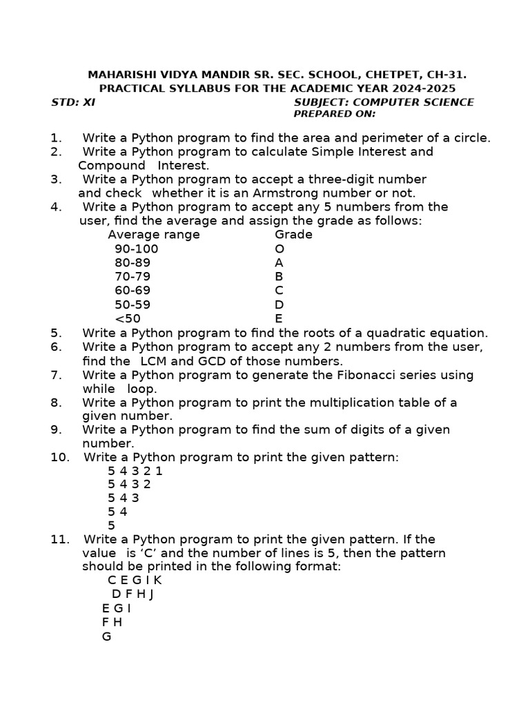 STD. XI PRACTICAL SYLLABUS 2024 | PDF