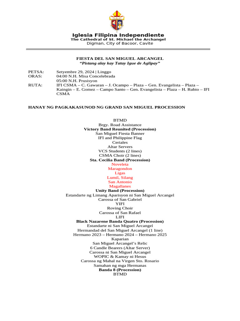 Hanay NG Prusisyon - San Miguel Fiesta | PDF