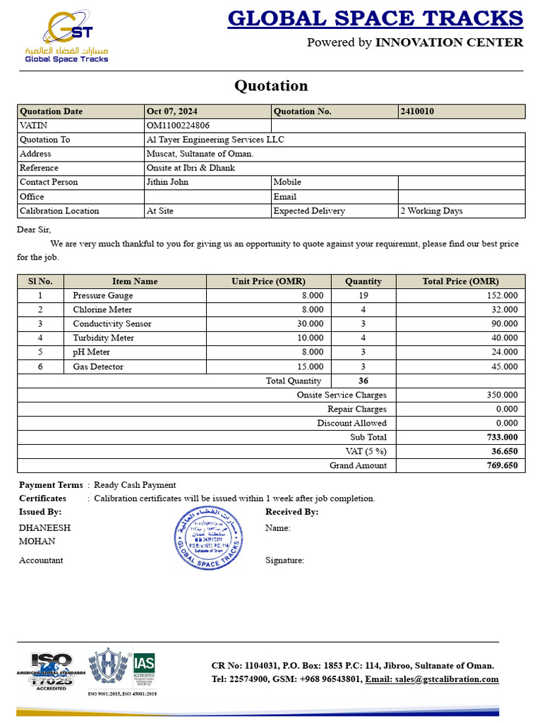 Quotation 2410010 Al Tayer | PDF | Metrology | Measuring Instrument