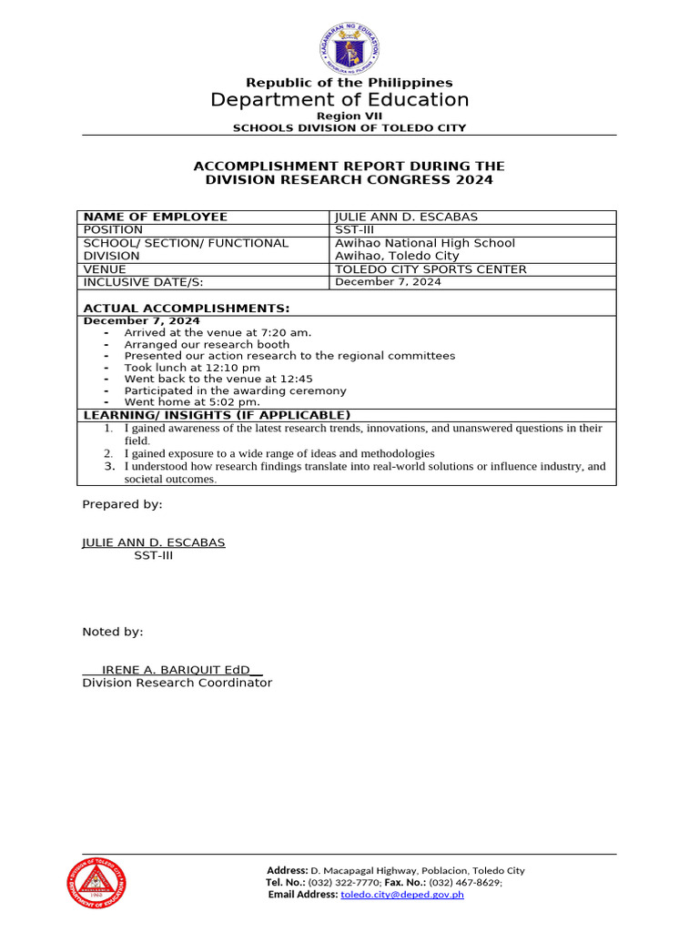 Accomplishment Report Non Seminars Checking of Forms | PDF