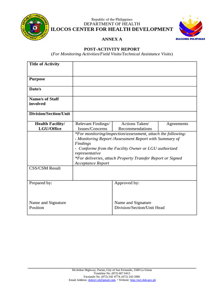 (Draft) 08 08 24 RM On Standardizing Post Activity Templates - ANNEXES ...