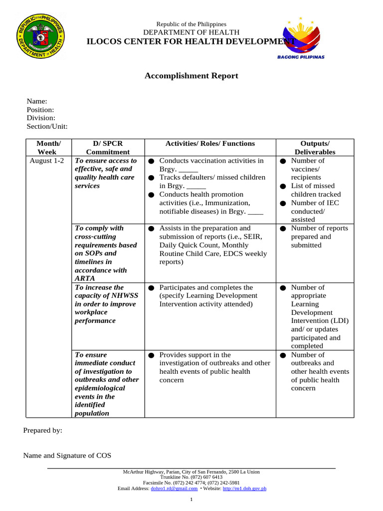 Health Worker Accomplishment Report 2020 | PDF | Immunology | Public Health