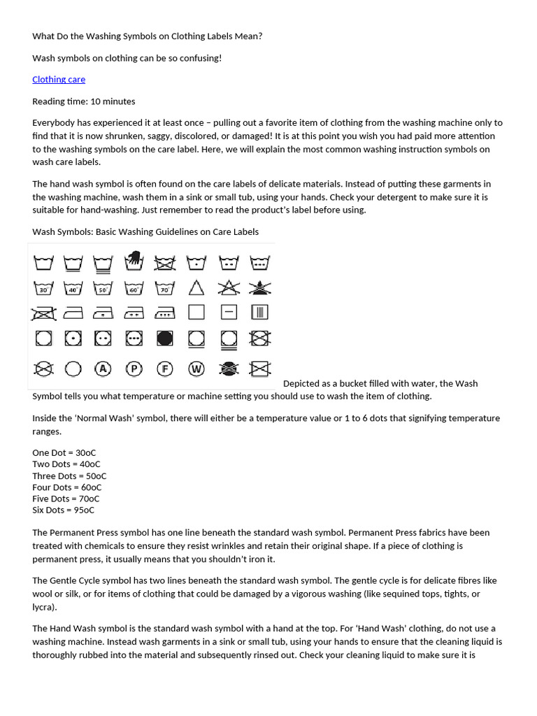 Understanding Washing Symbols on Labels | PDF | Laundry | Cleaning