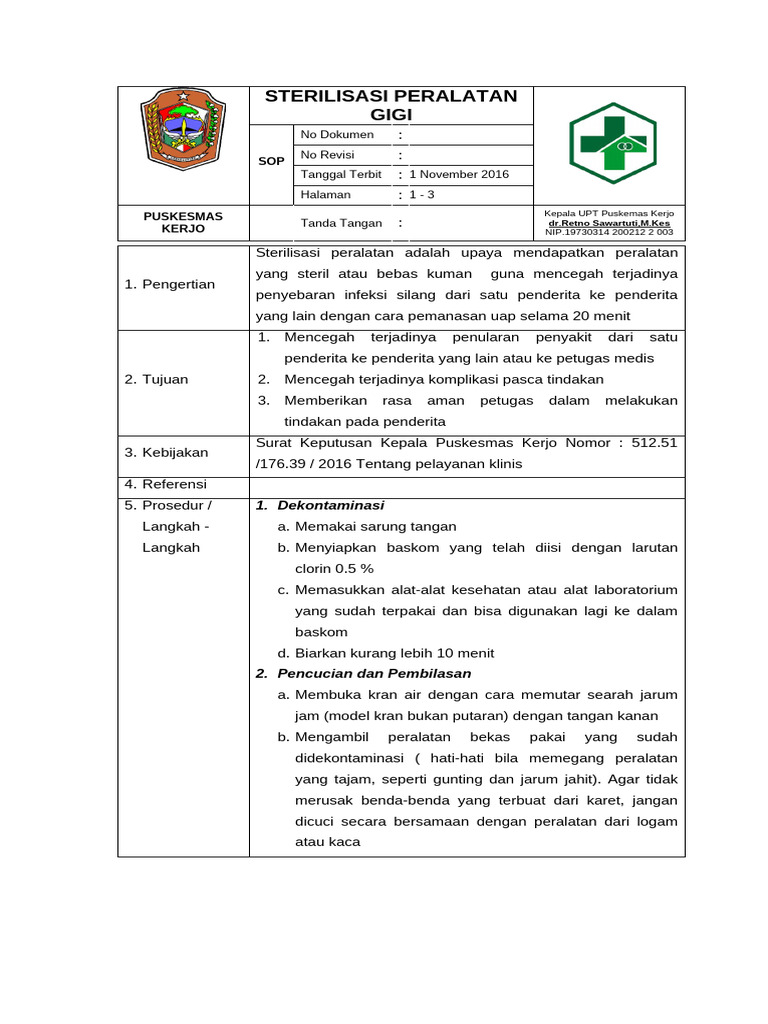 SOP Sterilisasi Peralatan | PDF