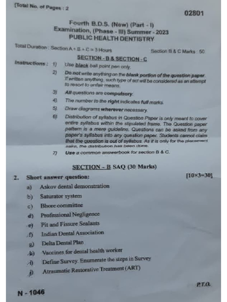 MUHS 2023 Summer Final Year - Question Papers | PDF | Periodontology | Medical Specialties