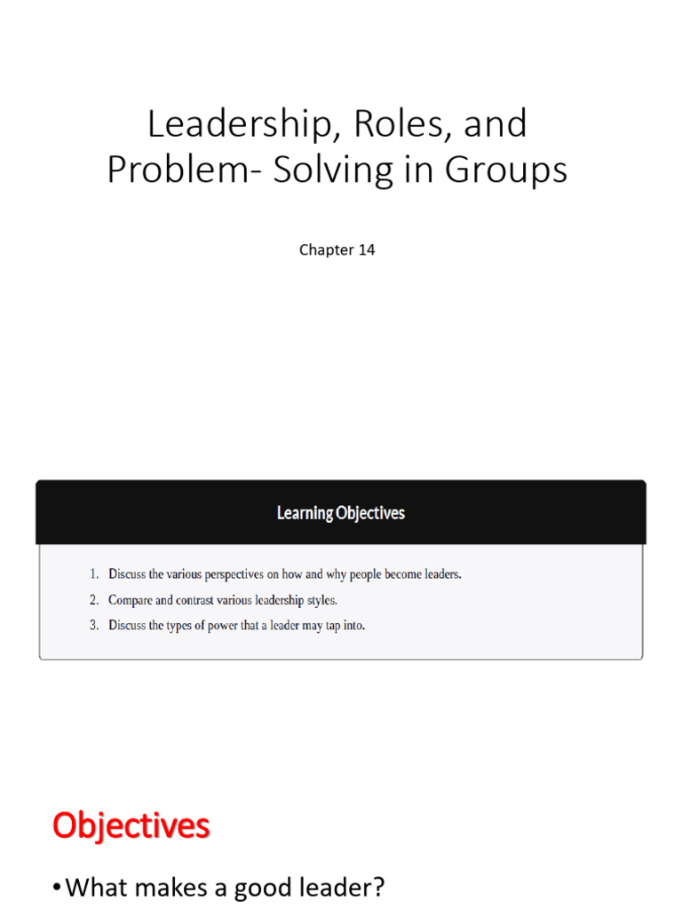 Chapter 14. Leadership, Roles, and Problem Solving in Groups | PDF | Leadership | Power (Social ...