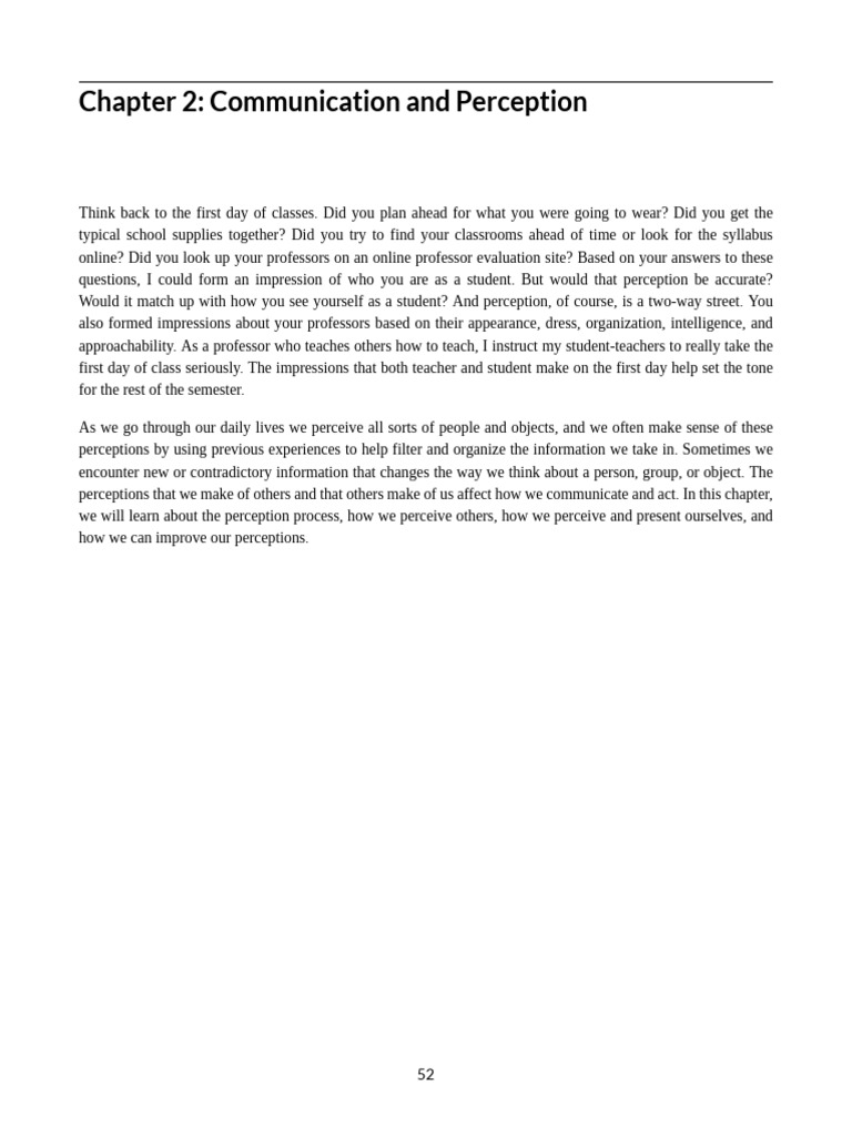 Chapter 2 Communication and Perception | PDF | Perception | Schema (Psychology)