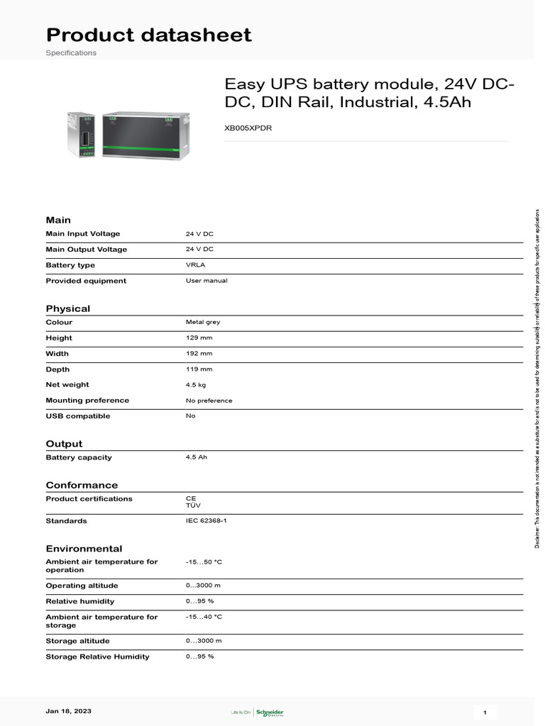 Apc xb005xpdr 24v DC Battery Pack Data Sheet 1 | PDF | Electricity ...