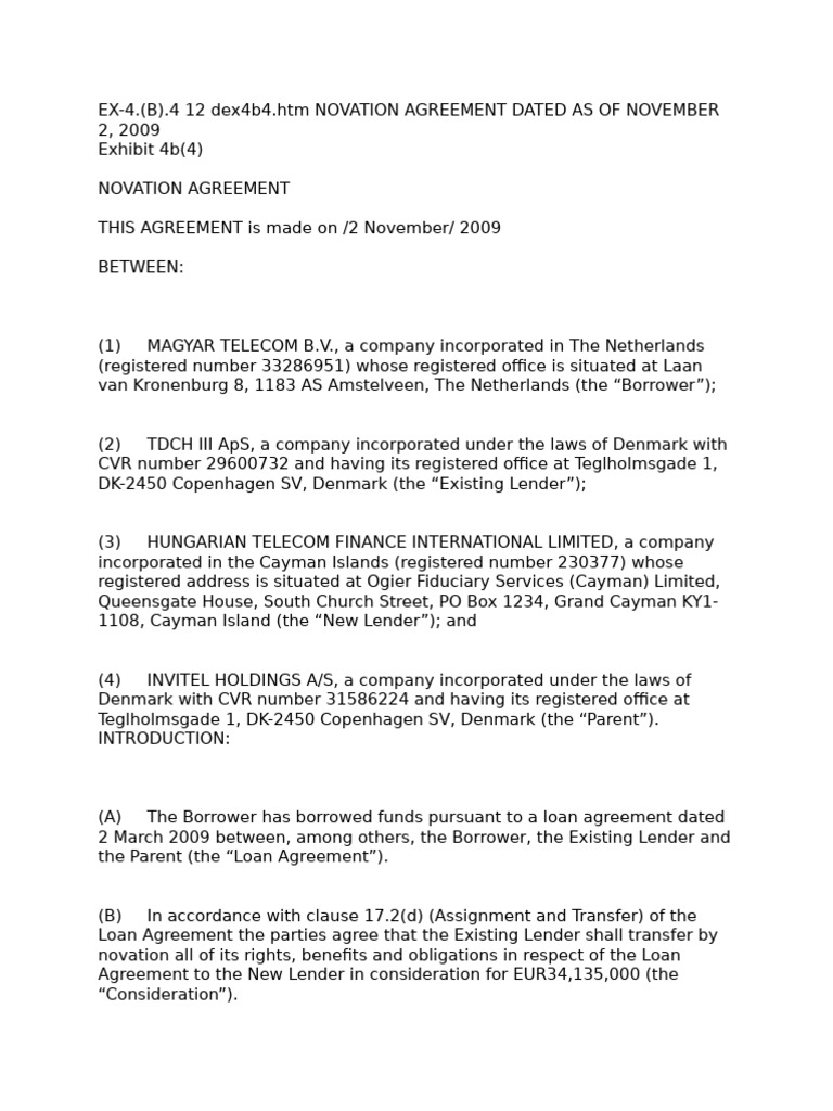 Novation Agreement for Lenders | PDF | Loans | Private Law