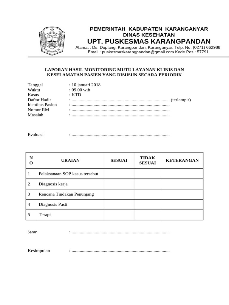 9.1.1.d LAPORAN HASIL MONITORING MUTU LAYANAN KLINIS DAN KESELAMATAN PASIEN YANG DISUSUN SECARA ...