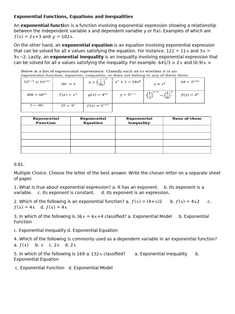 Distinguishing Exponential Functions | PDF