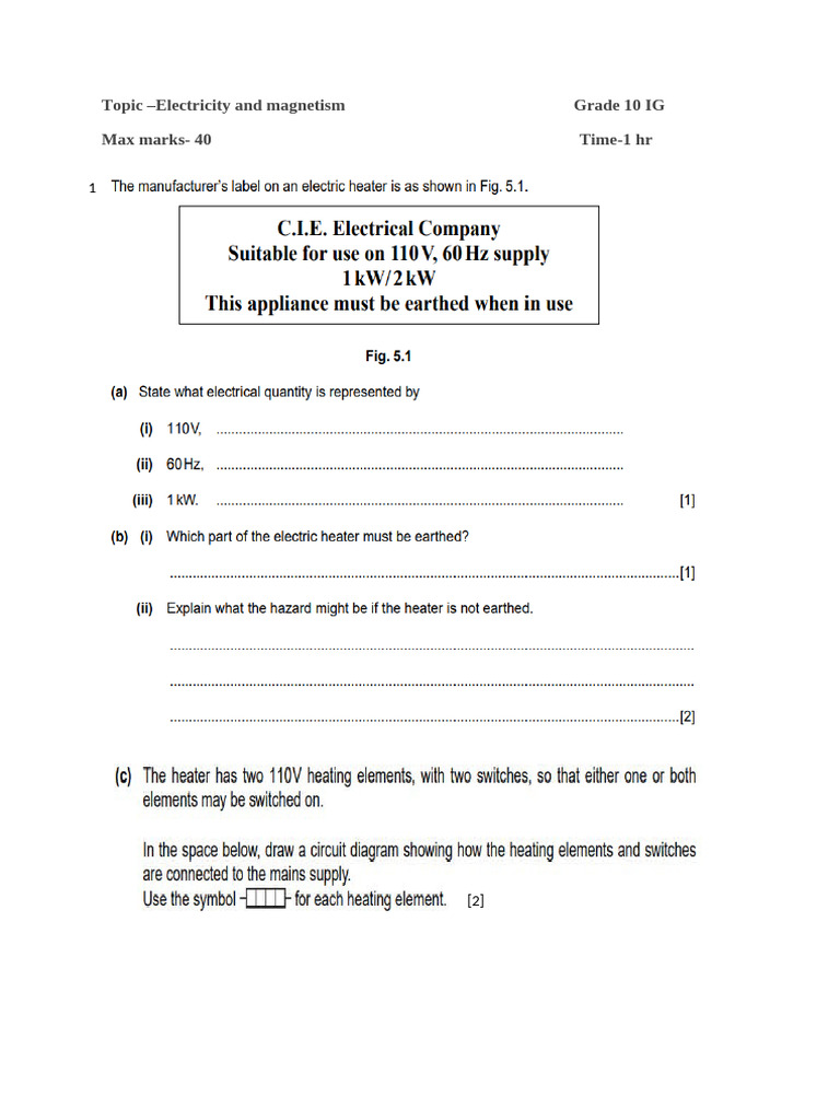 Grade 10 Electricity & Magnetism Quiz | PDF