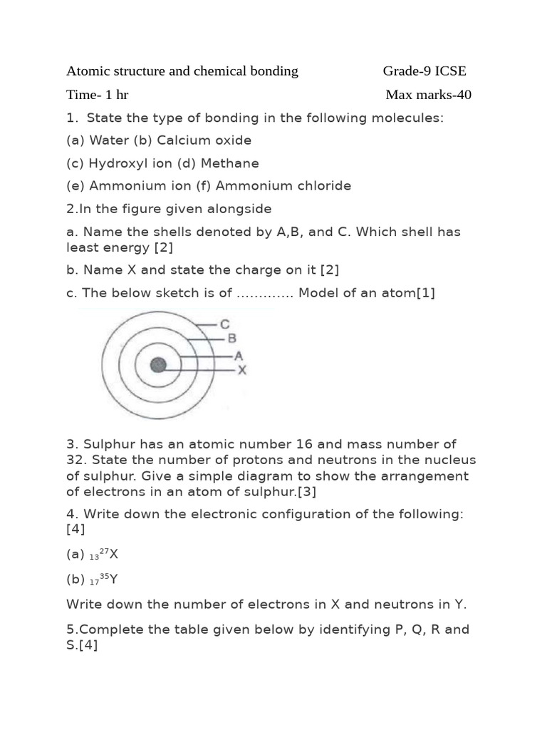 Atomic Structure and Chemical Bonding QPG-9 | PDF | Ion | Atoms