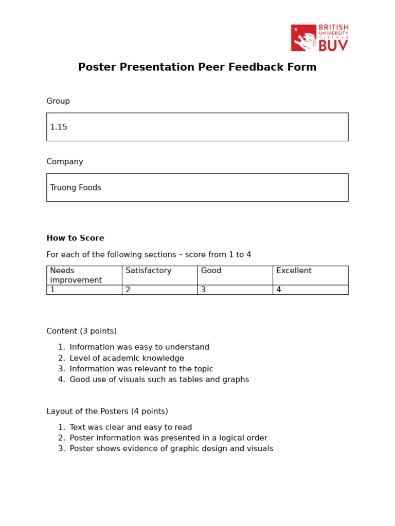 Poster Feedback for Truong Foods | PDF