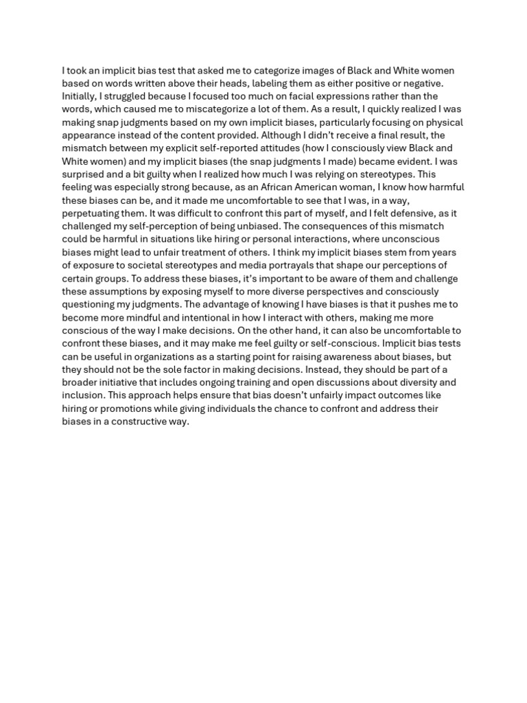Implicit Bias Reflection Paper | PDF