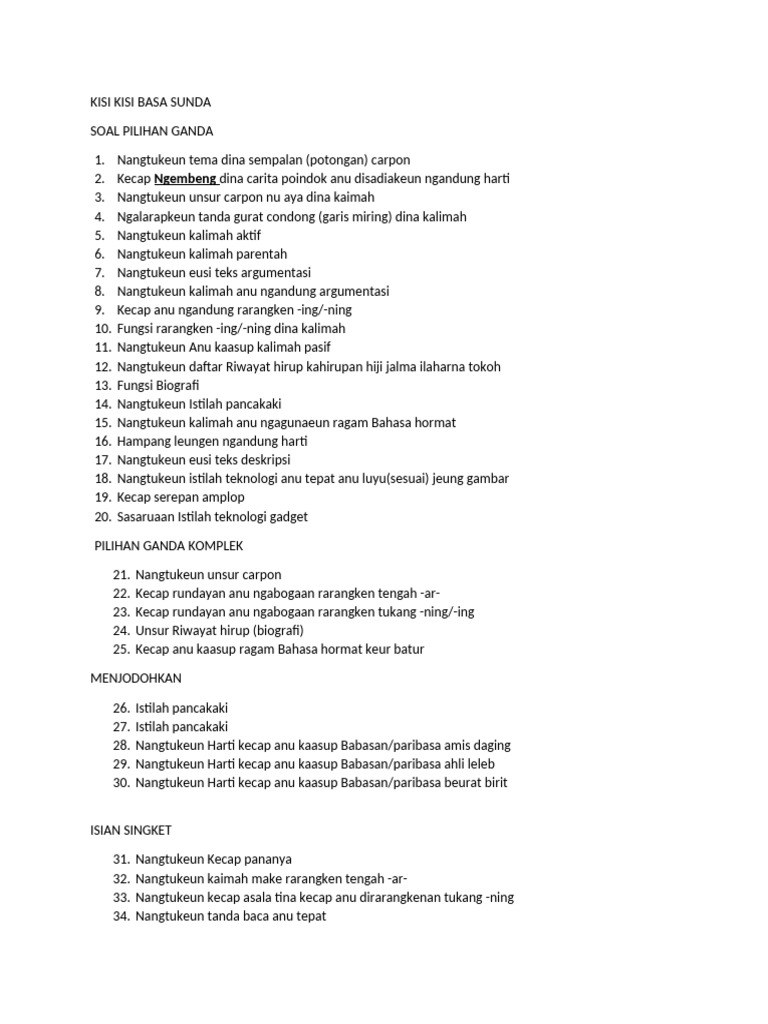 KISI KISI BASA SUNDA | PDF