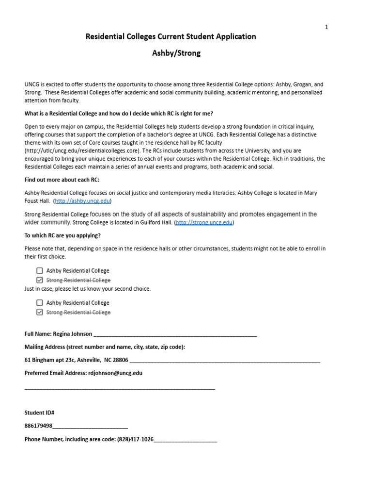 2021 RC Current Student Application | PDF
