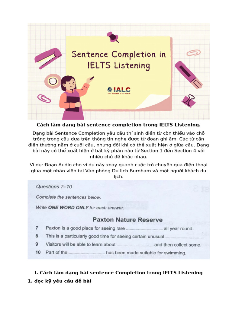 Cách Làm D NG Bài Sentence Completion Trong IELTS Listening | PDF