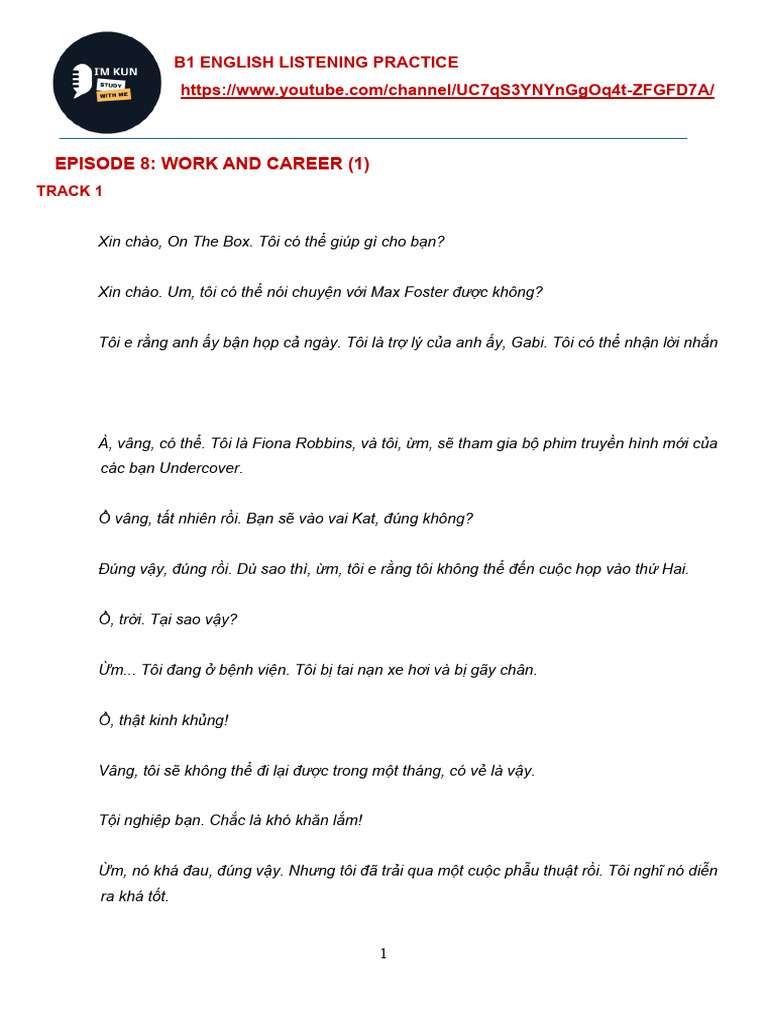 ImKun-B1 English Listening Practice - EP8 Work and Career | PDF