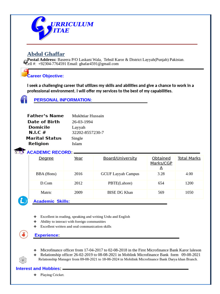 Abdul Ghaffar Resume and Career Profile | PDF