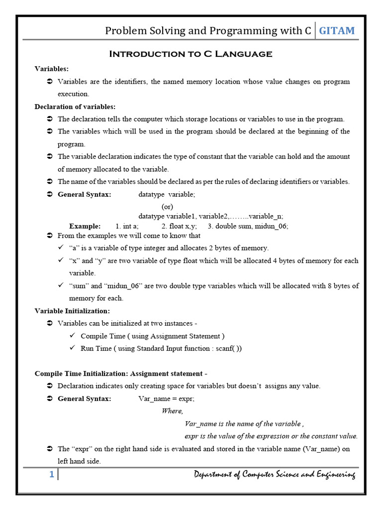 Concepts Of C Programming Variables And Constants Pdf Variable 0586