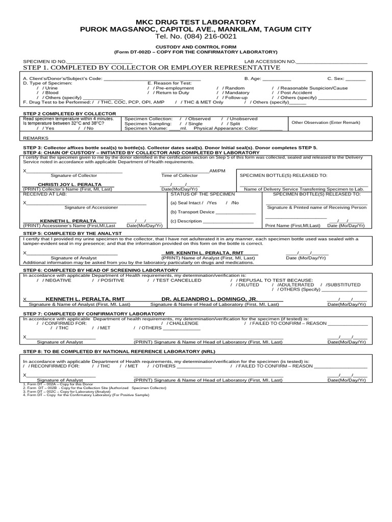 Drug Test Custody and Control Form | PDF | Drug Test | Clinical Medicine