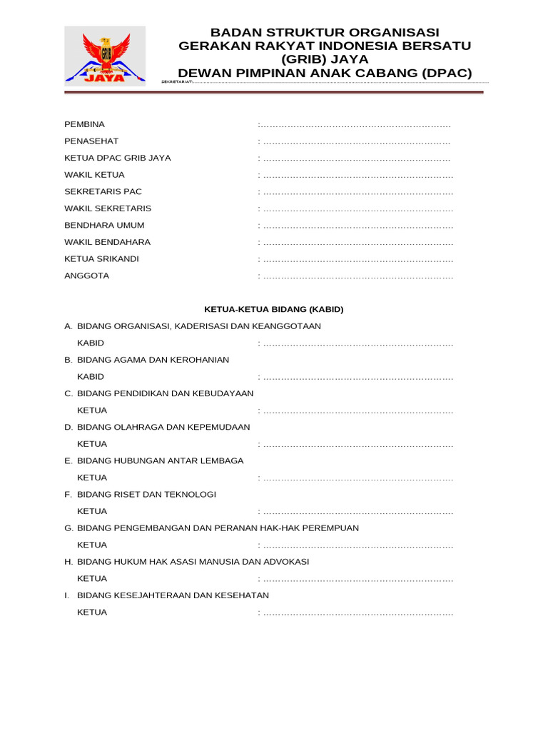 Formulir Struktur DPAC GRIB Kosong | PDF