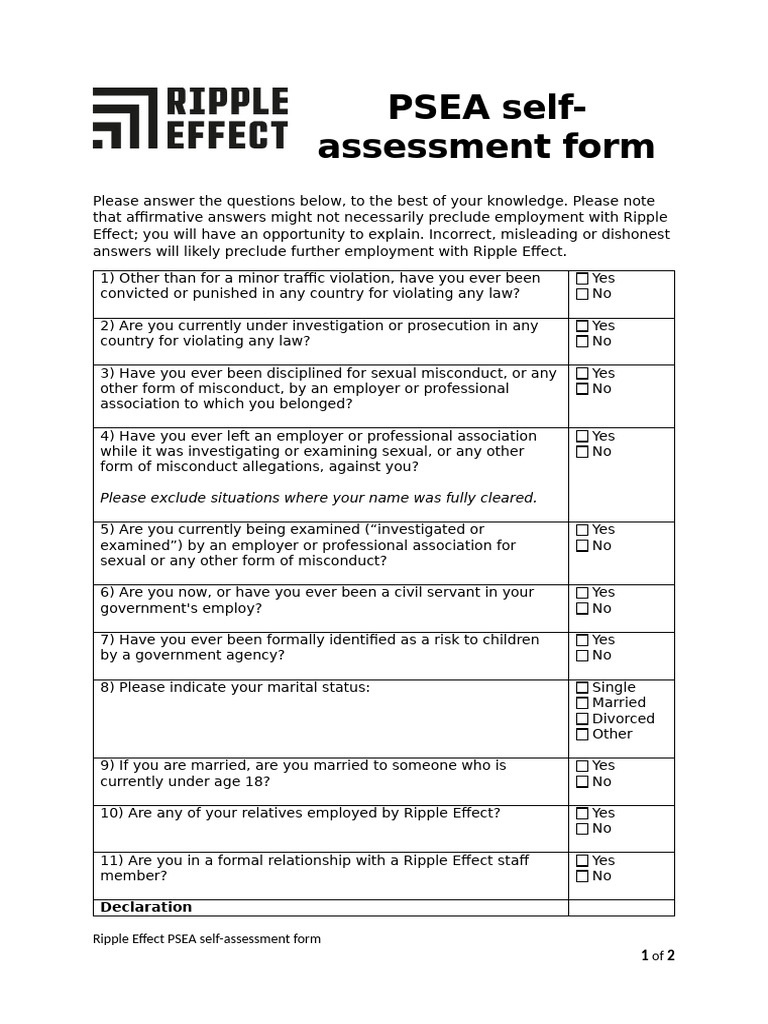 PSEA-self-assessment-form_2024-02-02-102327_yjlo | PDF | Employment | Disability
