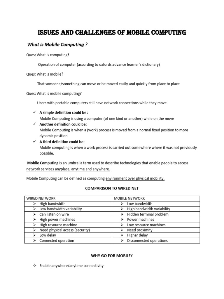 Issues and Challenges of Mobile Computing | PDF | 4 G | 3 G