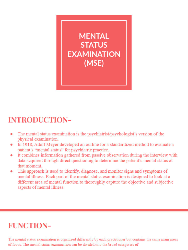 Mental Status Examination (Mse) | PDF | Cognition | Cognitive Science